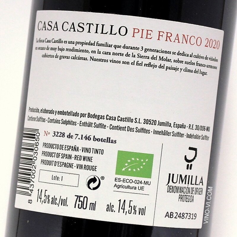 Casa Castillo Pie Franco 2020- Red Wine Jumilla